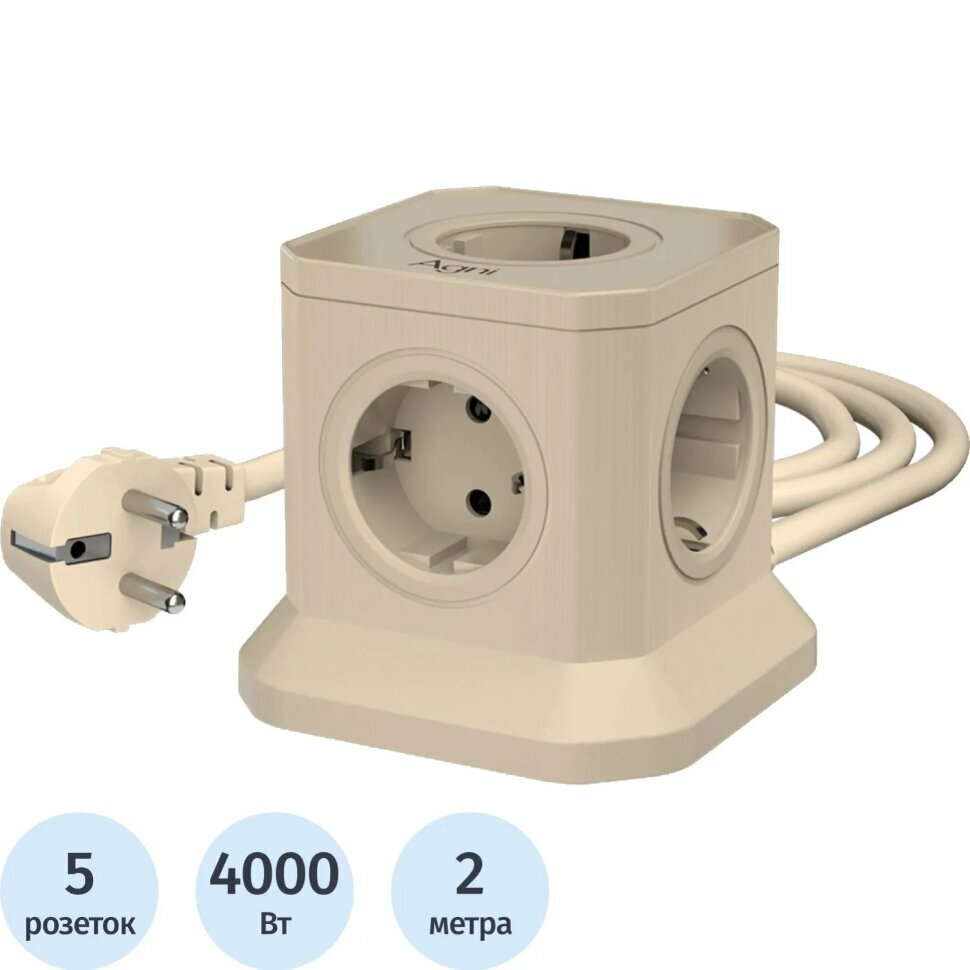 Сетевой фильтр AGNI 5р/2м 2м, слоновая кость(TP-VE4U5E-2m-ivory), 2444465