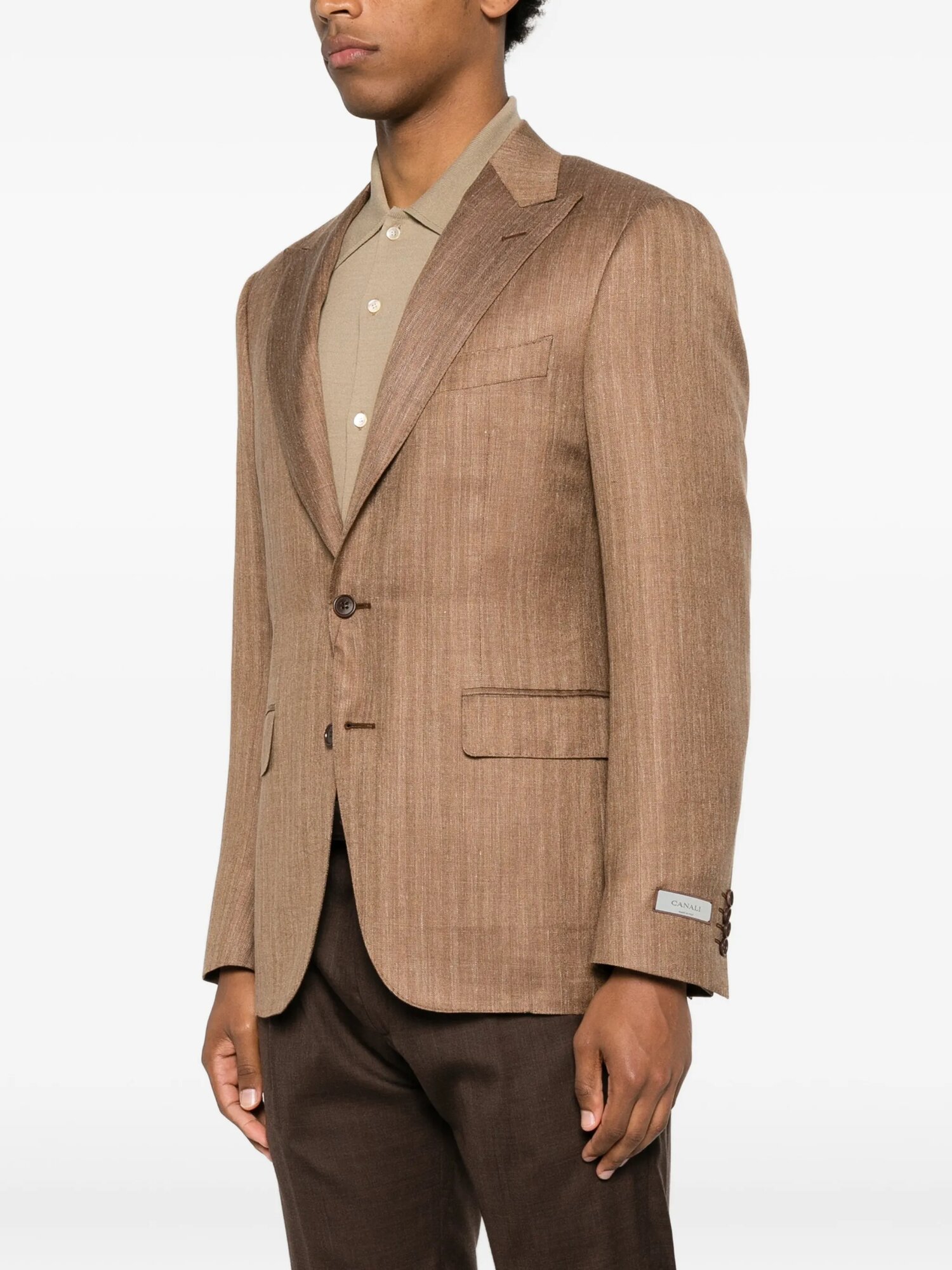 Пиджак Canali Herringbone-pattern notch-lapels blazer, размер 52, brown — фото 1