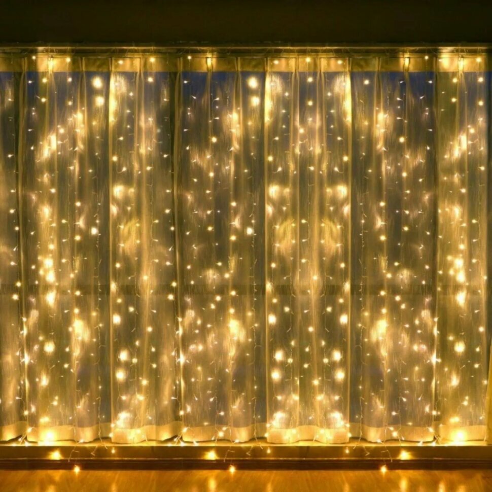 Электрогирлянда 220 LED ламп, размер 300x200 cм, тепл. белый, 8 реж,94793, 2333595