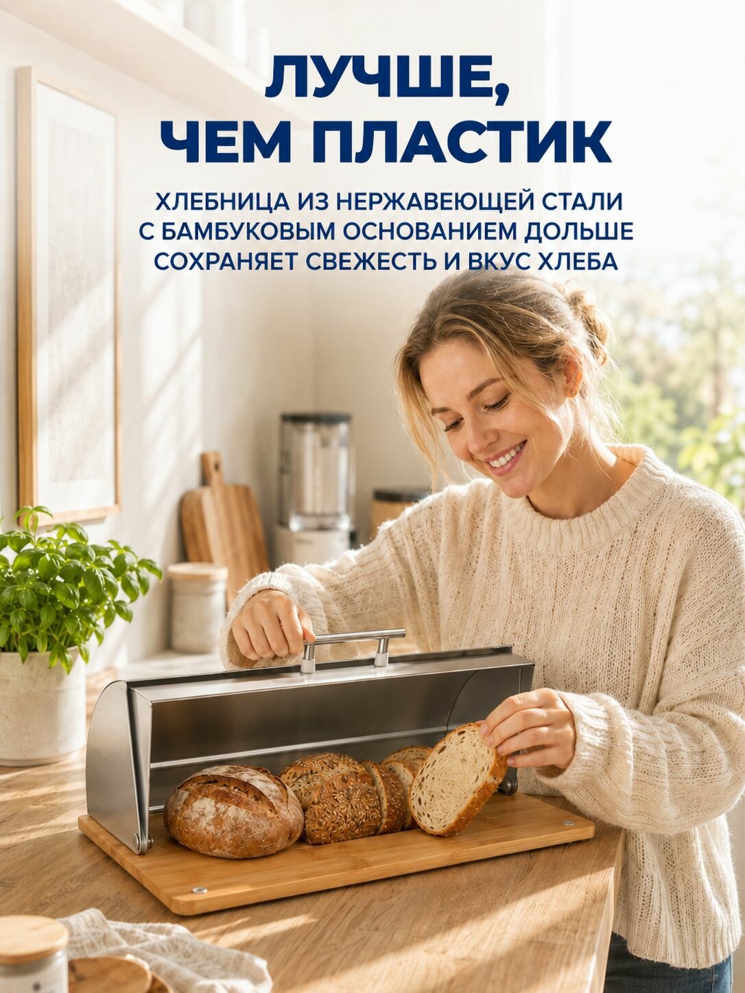 Хлебница с металлической крышкой и деревянным основанием MR-1672S — фото 1
