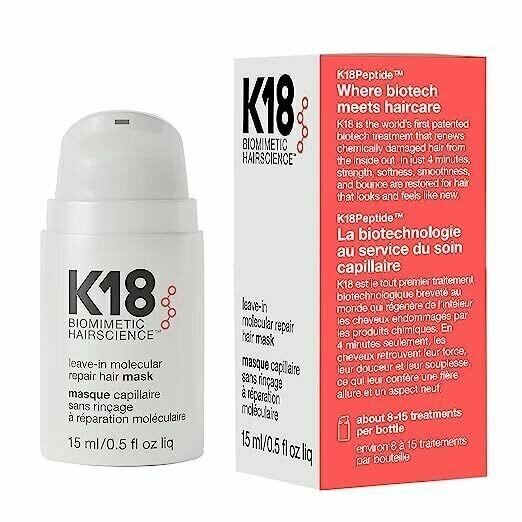 K18 Biomimetic Hairscience Маска для волос несмываемая восстанавливающая для восстановления сухих поврежденных волос, 15 мл