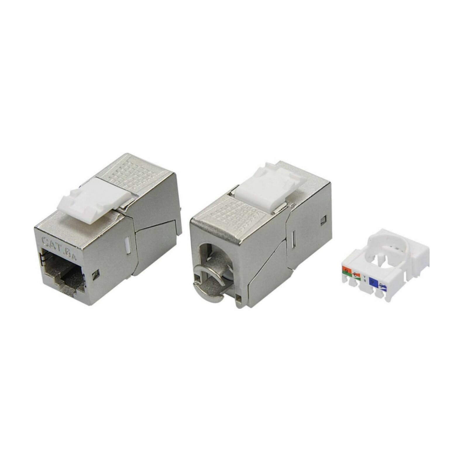 Модуль кейстоун, keystone rj45 cat6a экранированный, stp 180 градусов серебристый