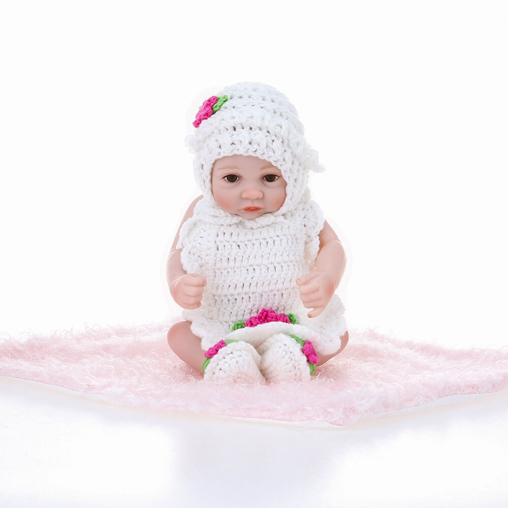Кукла Reborn Girl Игрушка для ванны Полное силиконовое тело Глаза открыты С одеждой 10 дюймов 25см Размер Игрушка Платье из цветочного вязания Белый цвет Материал Силикон Vinyl
