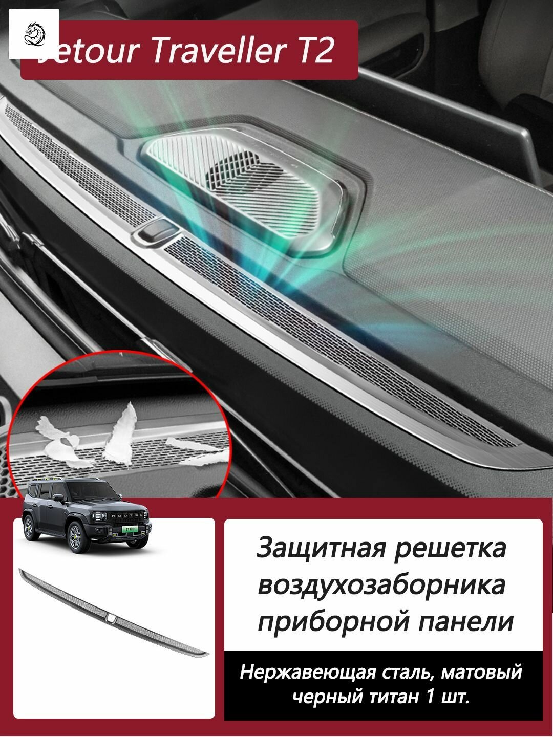 Защитная решётка для вентиляции панели приборов Jetour Traveller T2 нержавеющая сталь с покрытием матовый чёрный титан