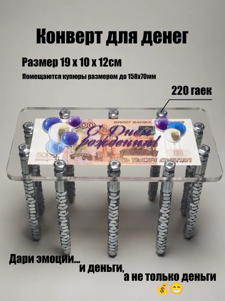 Конверт для денег "С Днём рождения" / 220 гаек