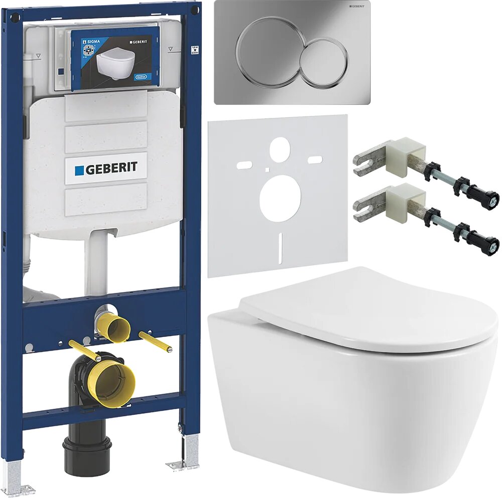 Комплект 6 в 1 Унитаз подвесной BelBagno Марино (Marino) BB105CHR, безободковый / Сиденье BB2031SC, с микролифтом, петли хром / Инсталляция Geberit Duofix UP 320 111.300.00.5 (111.950.00.6), Кнопка S