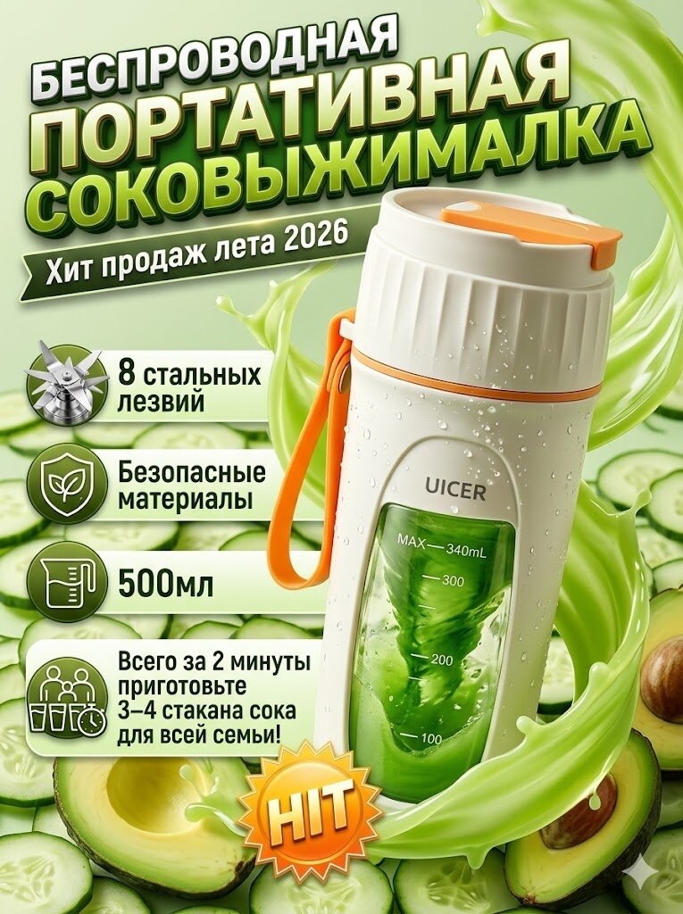 Портативный блендер GROOVIER, беспроводной, для смузи и коктейлей, синий