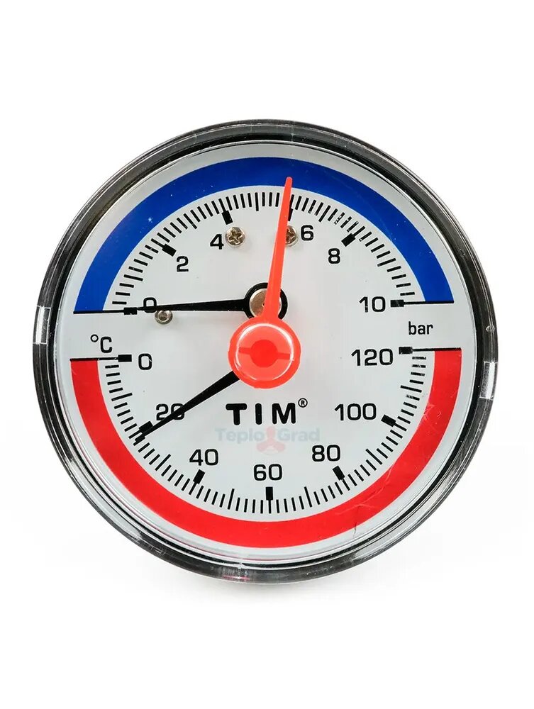 Термоманометр аксиальный TIM, корпус 63 мм, диапазон 0-10 бар, подключение 1/2 Y-63T-10