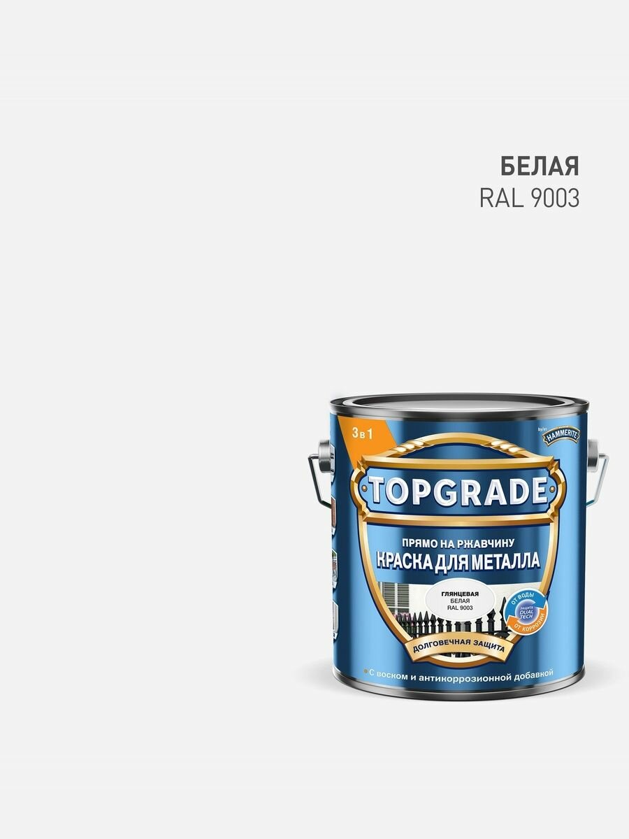 Краска для металла Topgrade гладкая глянцевая белая RAL 9003 0,75л