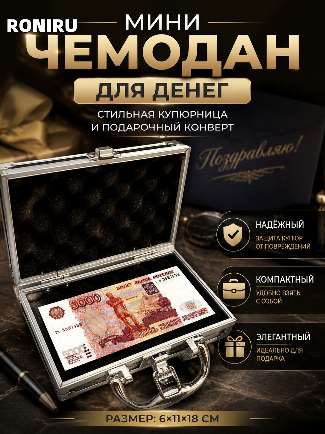 Мини чемодан для денег, стильная купюрница и подарочный конверт для свадьбы, дня рождения и юбилея — элегантно