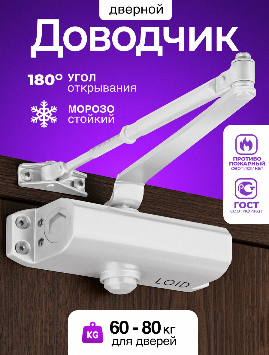 Доводчик дверной морозостойкий Loid 501 White белый, от 60 до 80 кг, уличный
