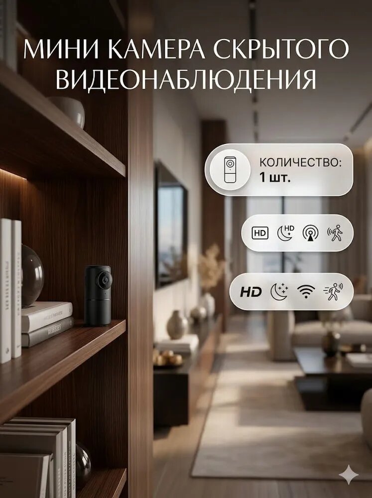 Мини-камера безопасности 1080P HD с Wi-Fi, инфракрасное ночное видение, детектор движения, циклическая запись, черная