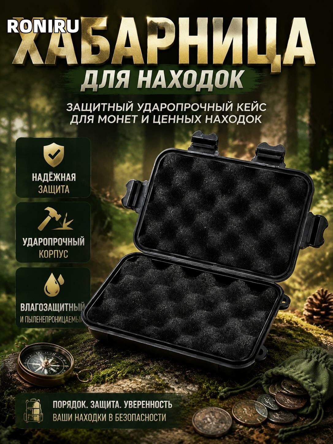Хабарница для находок, коробочка для монет в защитном ударопрочном кейсе для аккуратного хранения и переноски ценных находок