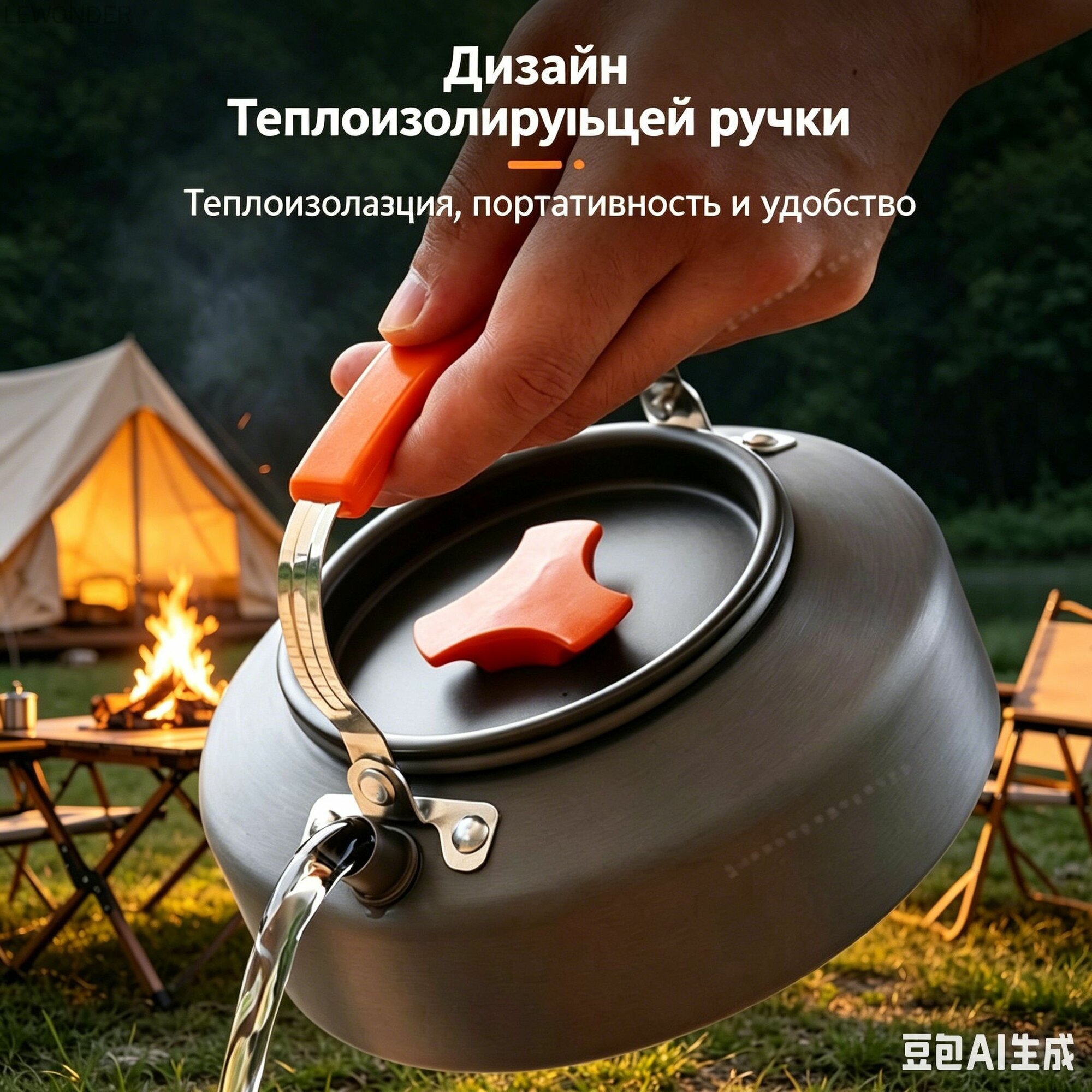 Чайник походный для кемпинга портативный чайный котелок для костра и газовой горелки1,1 литра