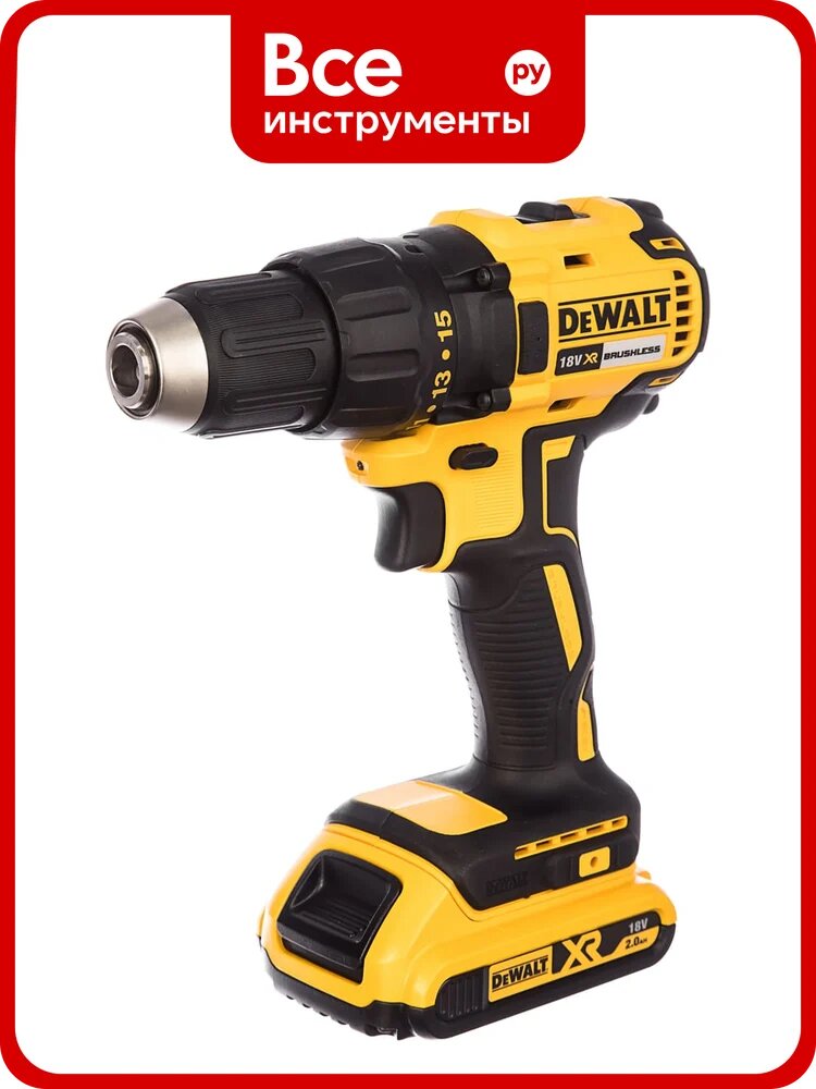 Дрель-шуруповёрт DeWALT DCD777D2T, бесщёточный двигатель, 18В, 2Ач, 1,15 кг
