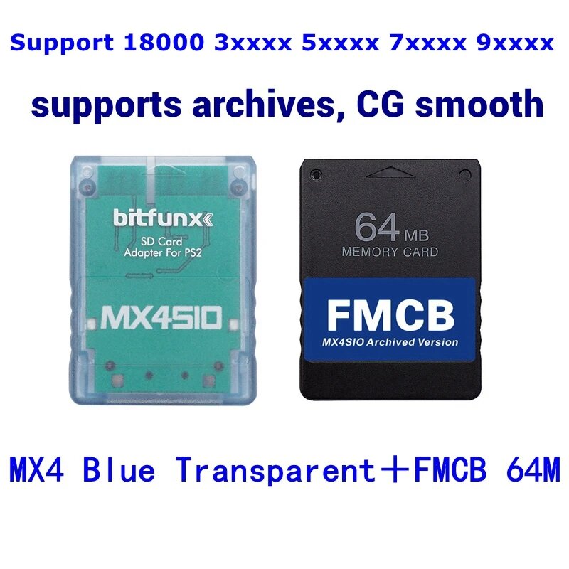 Адаптер для карт TF/SD PS2 MX4SIO SIO2SD для консолей PS2 + карта FMCB + Синий, Blue and FMCB 64M