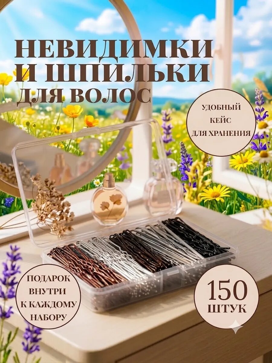 Невидимки и шпильки для волос для создания причесок, в кейсе 150 штук