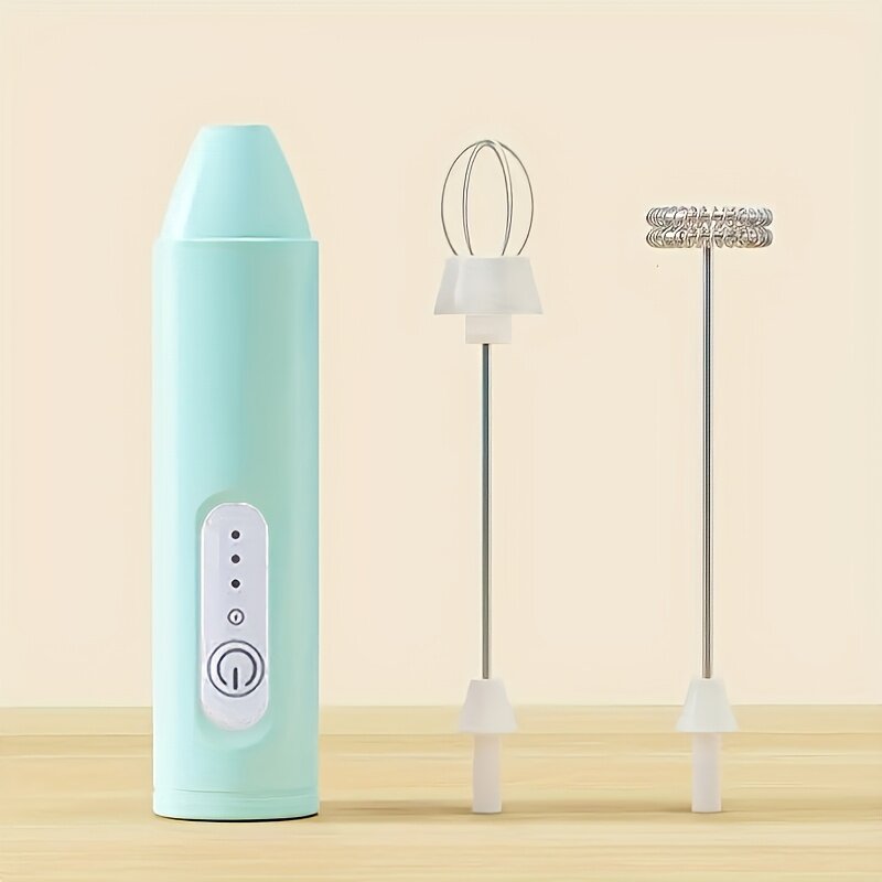 Ручной мини-электрический капучинатор из нержавеющей стали, USB-зарядка, 3 скорости, 11000 об/мин, портативный миксер для кофе, капучино, сливок и яиц, зеленый, 2 насадки