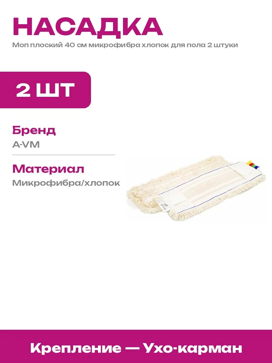 Сменная насадка для плоской швабры 40 см микрофибра 2 шт