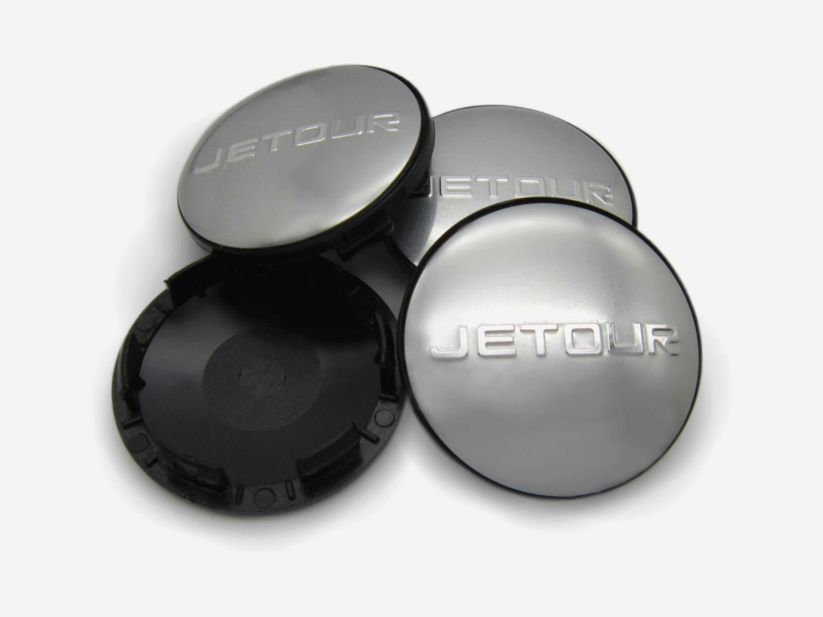 Колпачки заглушки на литые диски КиК JETOUR silver 62/55/10, комплект 4 шт.