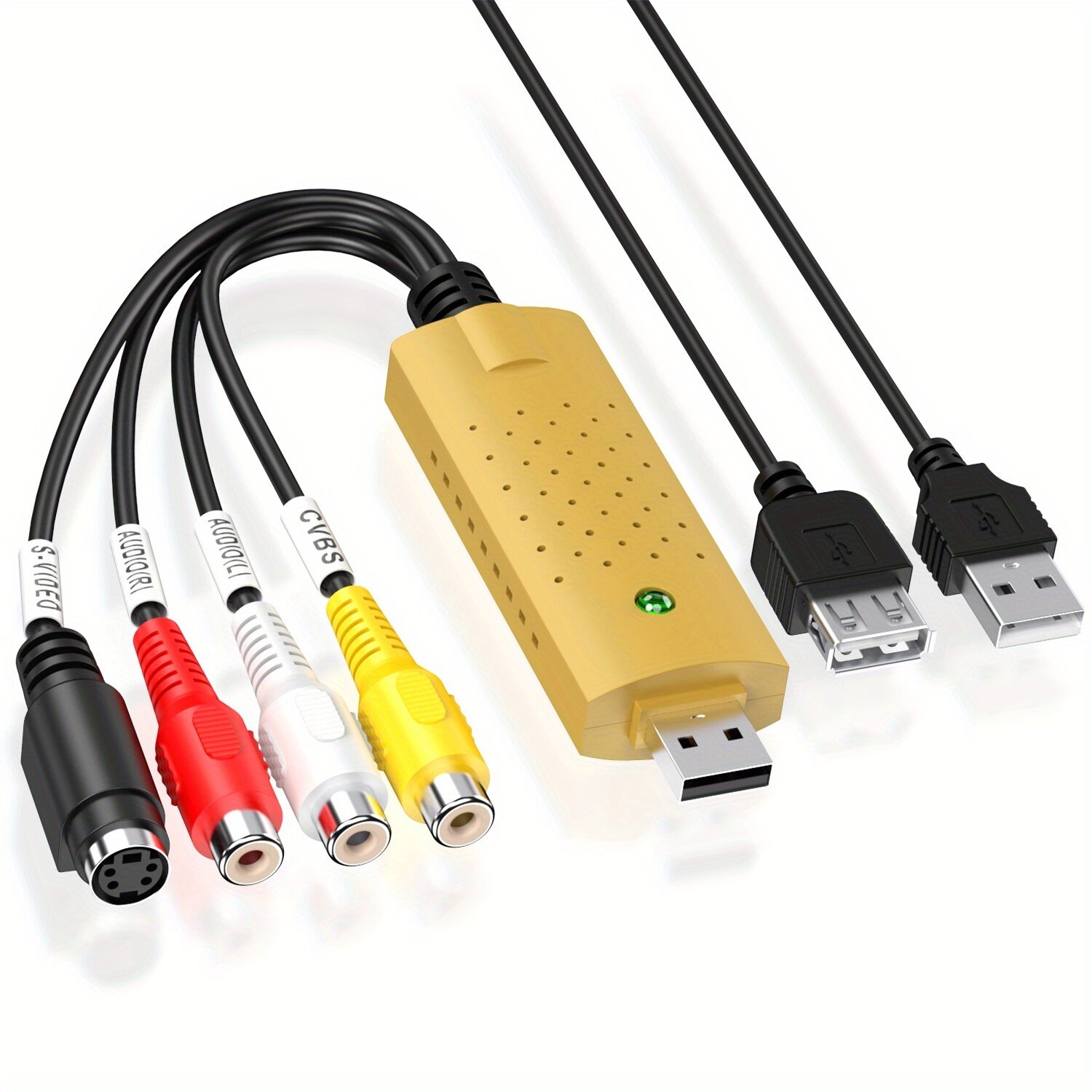 Видеозахватная карта RCA-USB 2.0 для оцифровки VHS, VCR, Mini DV, Hi8, DVD, конвертер для ПК и Mac, цвет желтый