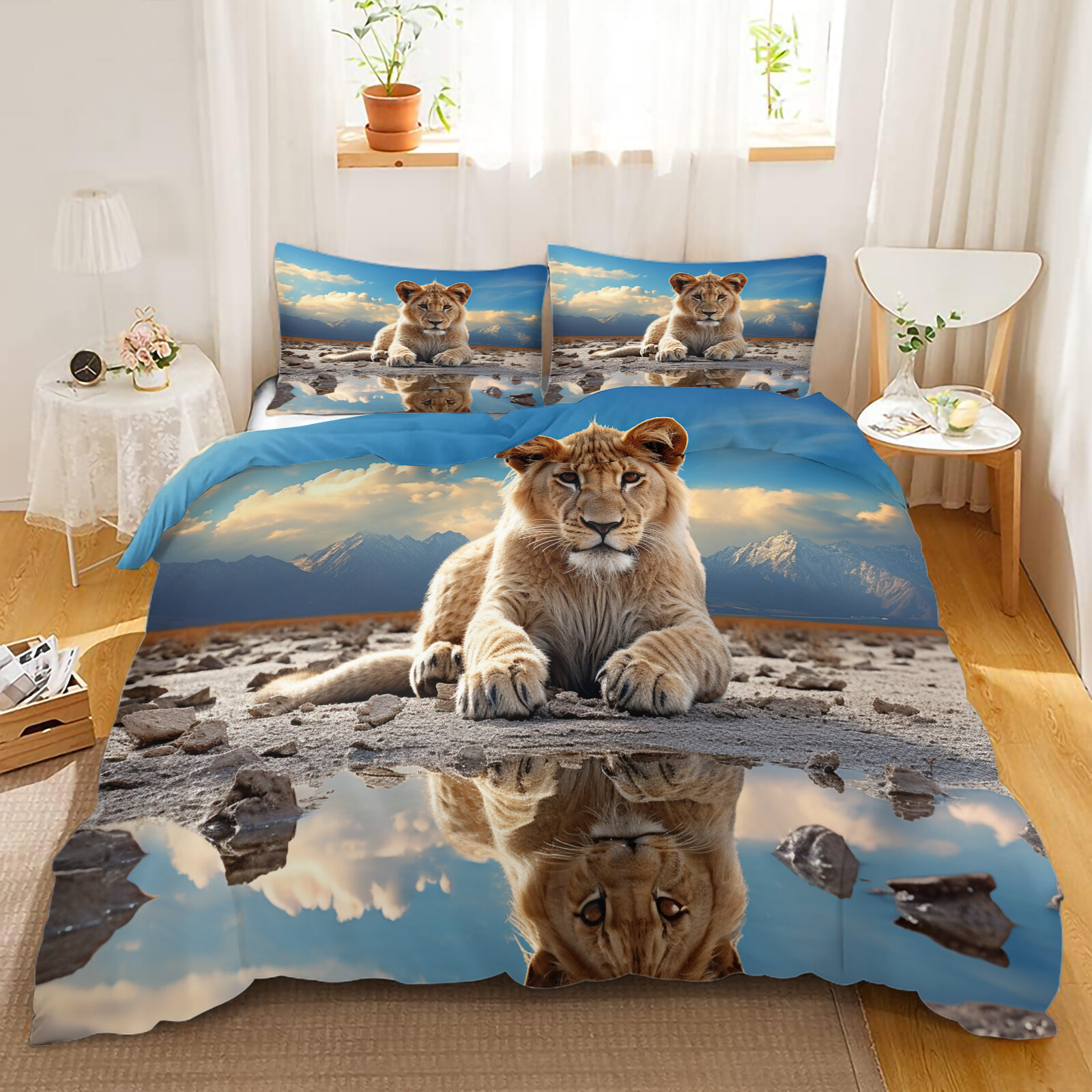 Лев Комплект постельного белья 200x220cm наволочки 70х70, Животный Узор постельные принадлежности