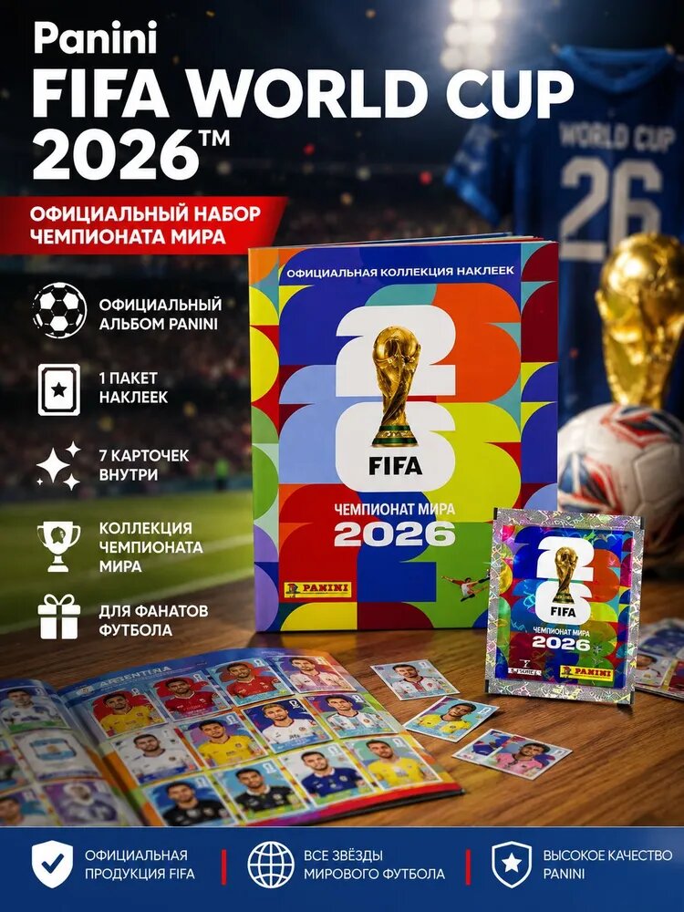 Panini FIFA World Cup 2026 Официальный альбом + 1 пакет наклеек Коллекционный стартовый набор чемпионата мира FIFA 2026