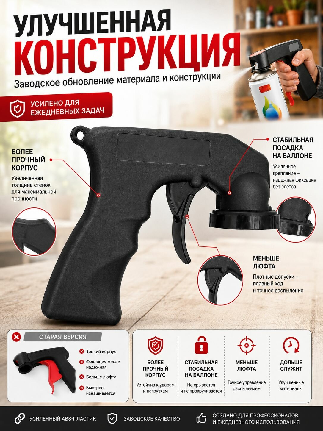 Пистолет-насадка для аэрозольных баллонов, эргономичная ручка адаптер для распыления, универсальный держатель для спрей баллонов, инструмент для авторемонта, мастерской и домашних работ для авто и дома универсальный распылитель аэрозольный