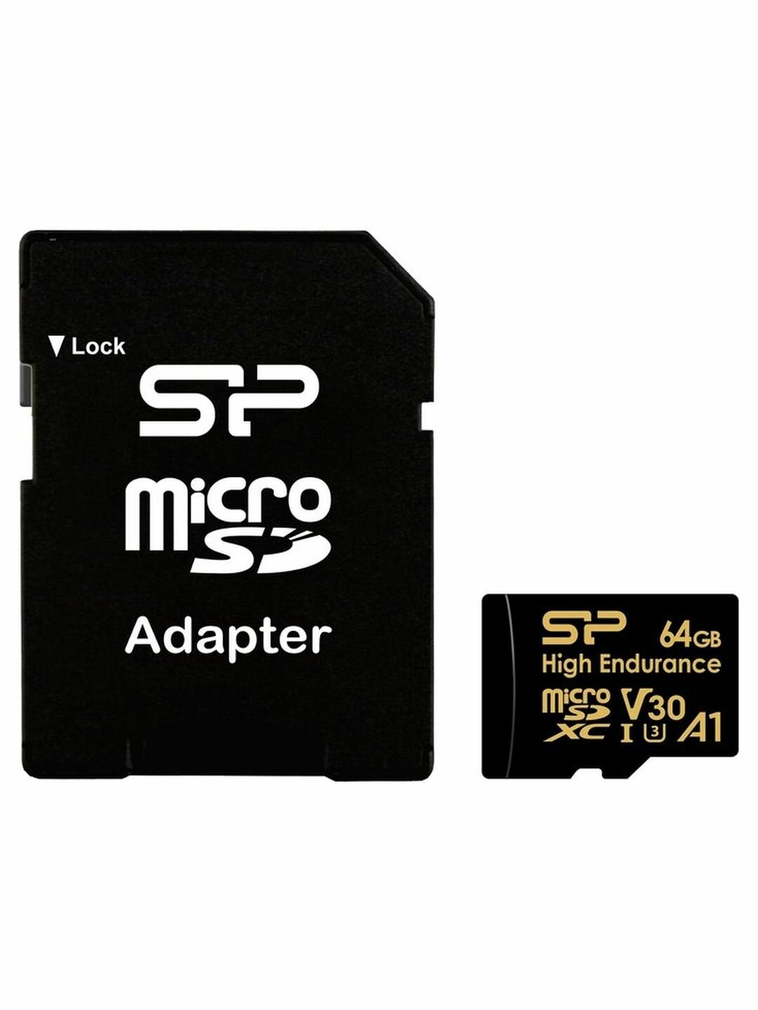 Карта памяти microSDXC Silicon Power High Endurance SP064GBSTXDV3V1HSP, 64 ГБ, 100 МБ/с, UHS-I U3, SD адаптер