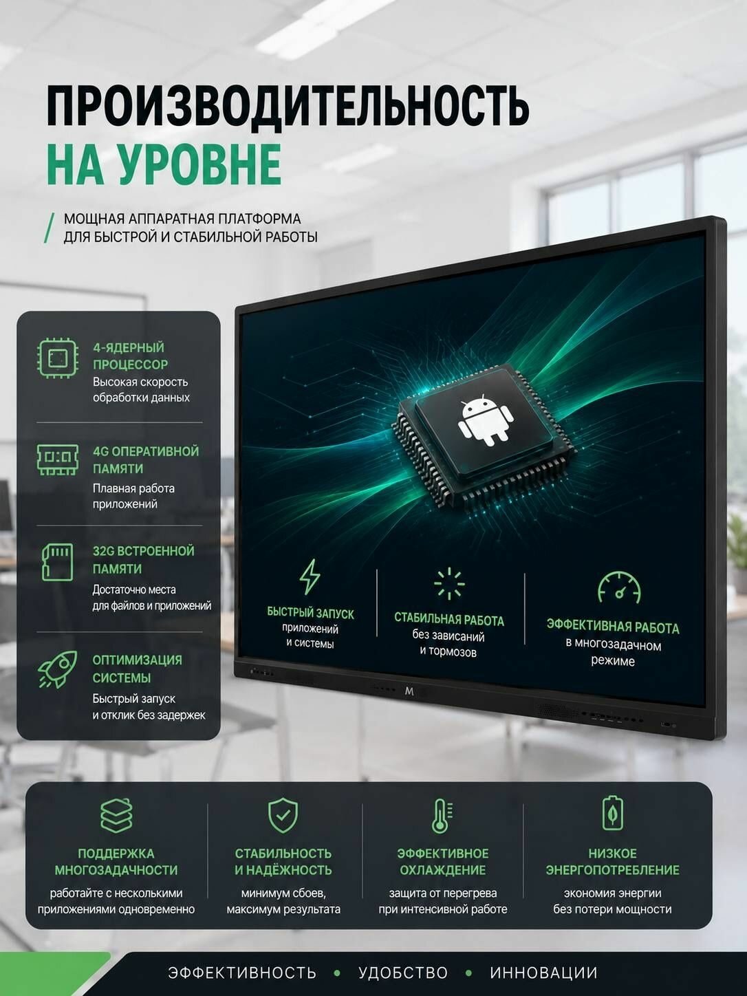 Интерактивная сенсорная панель, 98 дюймов, OLED, 4К, с Android 14, пульт ДУ, стилус, кабель питания, черная — фото 1