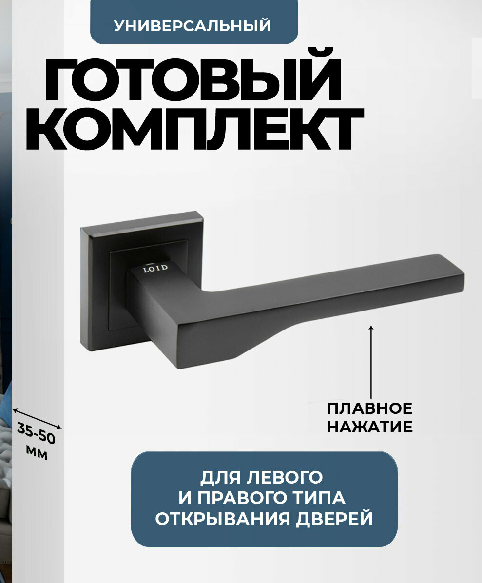 Ручка дверная межкомнатная (2 шт) нажимная, черная матовая Loid 495 BL