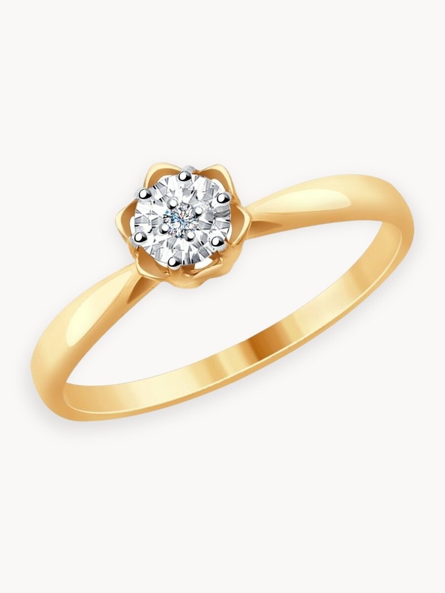 Кольцо, комбинированное золото, 585 проба, бриллиант