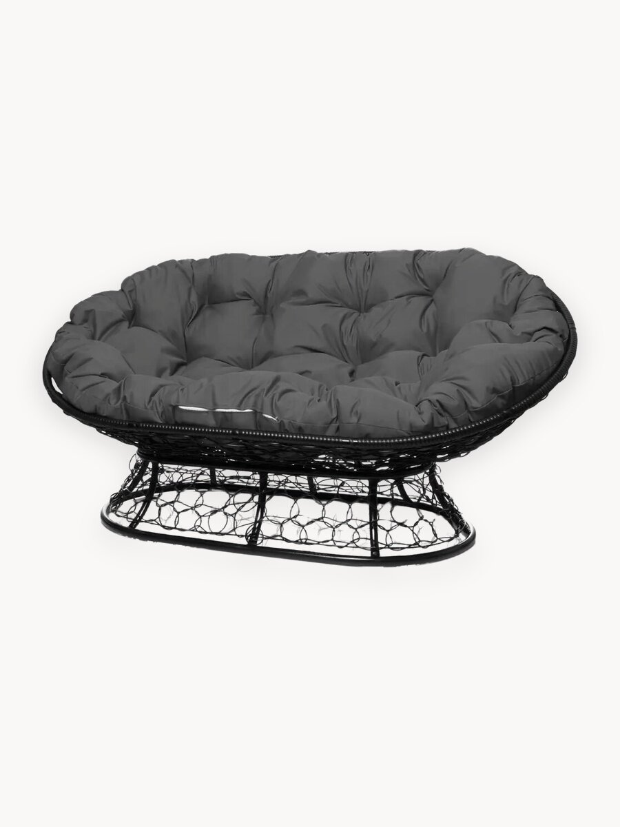 Садовый диван Мамасан, искусственный ротанг, сталь, 163×100×73, чёрный, серая подушка
