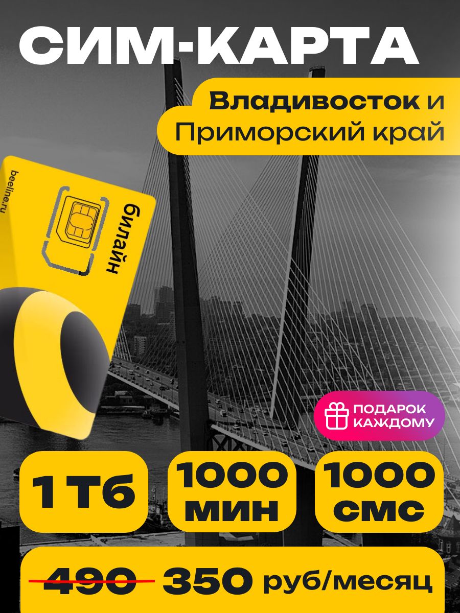 Сим-карта Билайн тариф Выгодный Приморский край 1000 Гб и 1000 минут за 350 руб.
