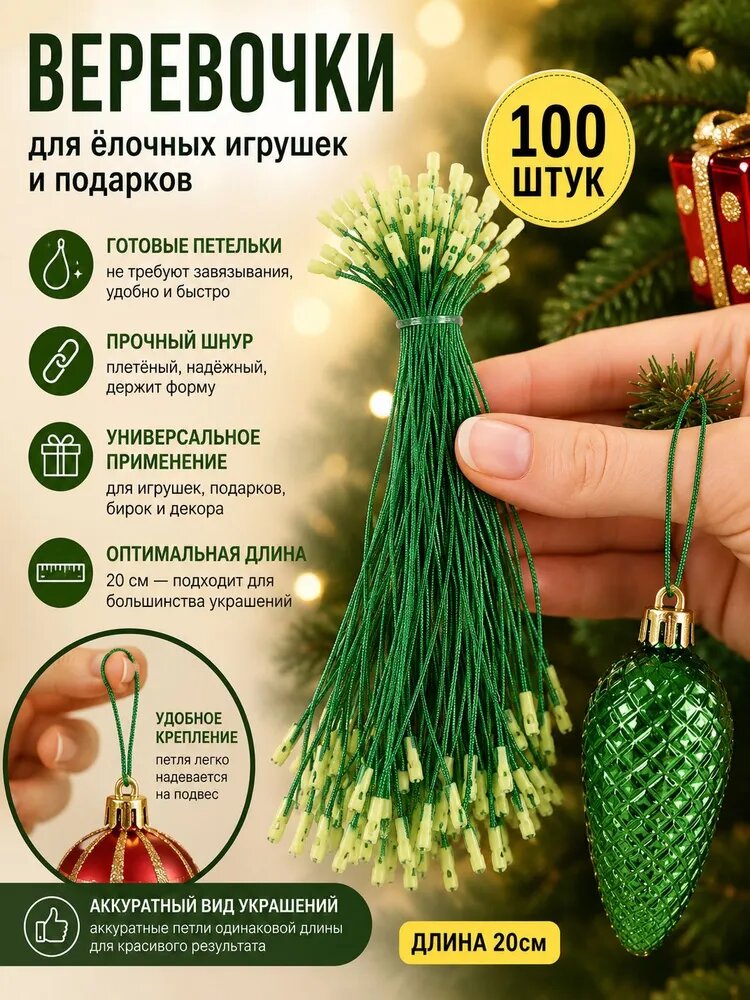 Елочные бусы 20 см зеленый 100 шт