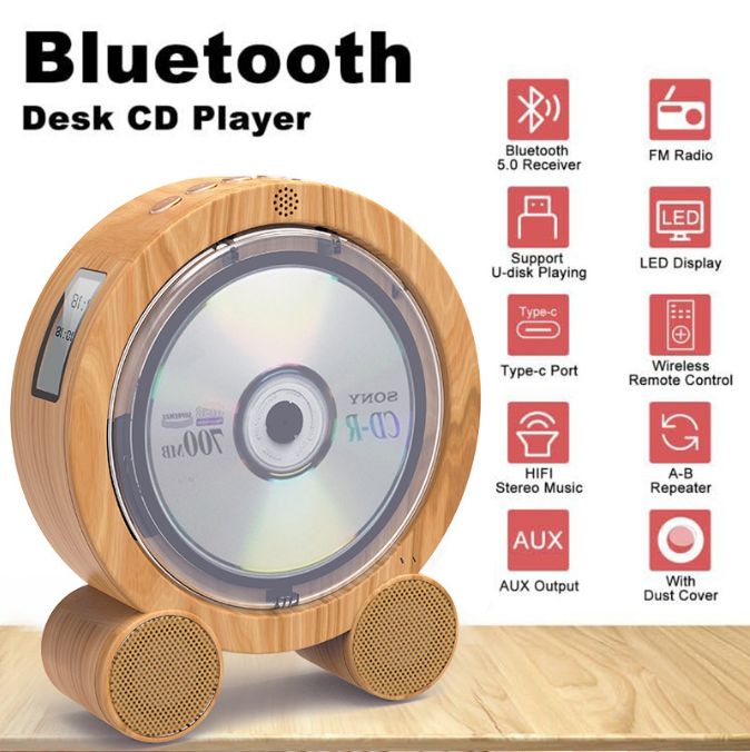 Многофункциональный ретро-CD-плеер/MP3-плеер для воспроизведения музыки и альбомов.