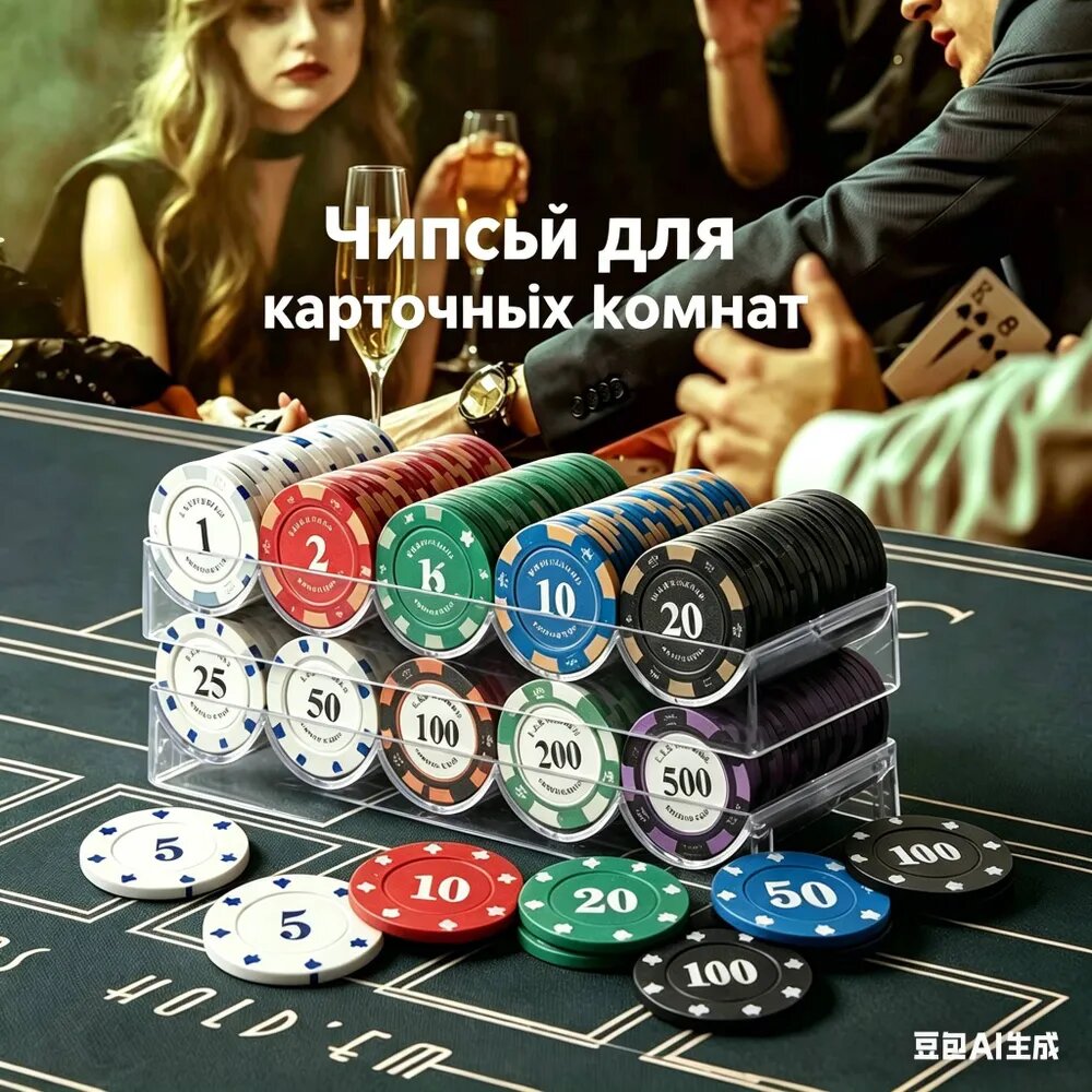 Набор фишек для покера Texas Hold'em, 100 шт с номиналами, с держателем, для покерного клуба