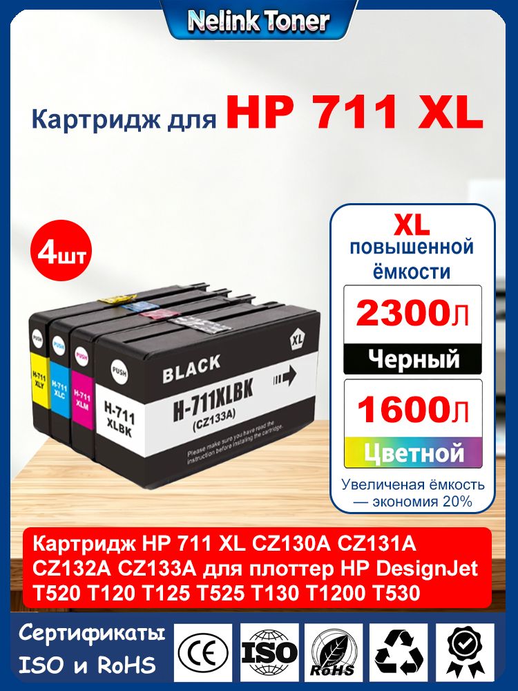 Картриджи HP 711 XL CZ130A CZ131A CZ132A CZ133A для плоттер HP DesignJet T520 T120 T125 T525 T130 T1200 T530
