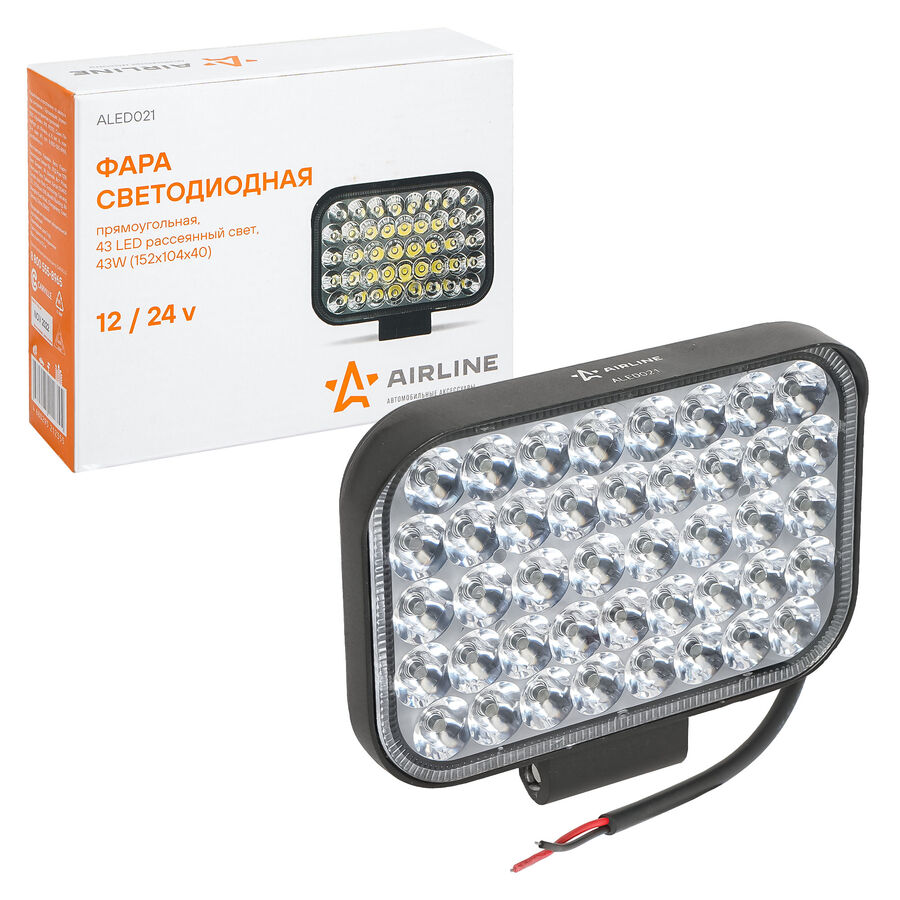 Фара Светодиодная Прямоугольная, 43 Led Рассеянный Свет, 43W, (152Х104Х40) 12/24V (Aled021) (AIRLINE ALED021)