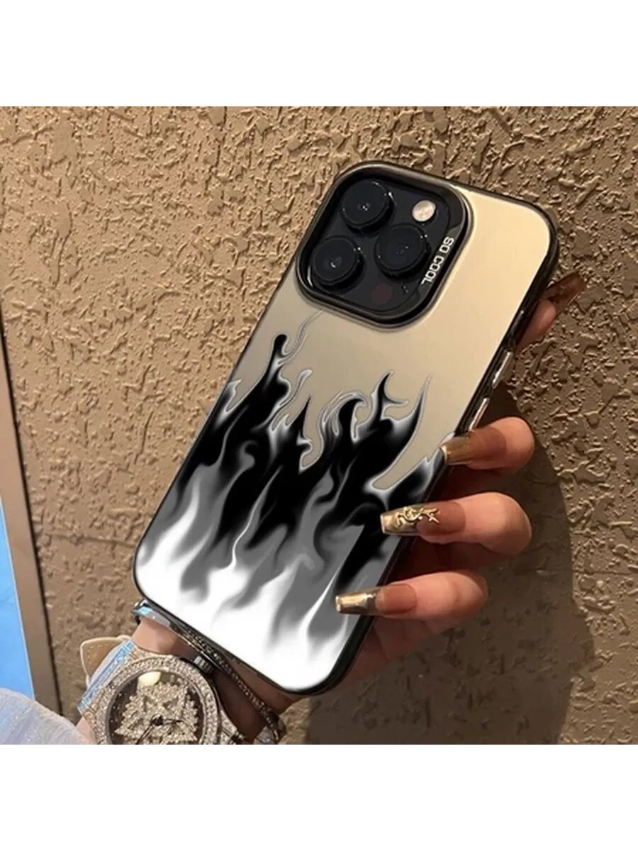 Чехол на iPhone 13/14 черный с принтом Огненные