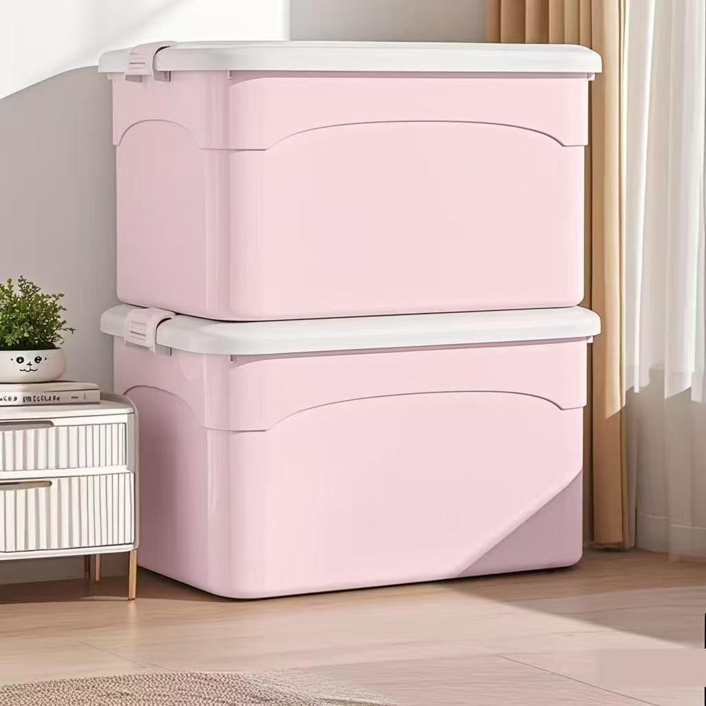 Сливочно-розовый ящик с 6 колесиками, 80x59x49 см для большого объема