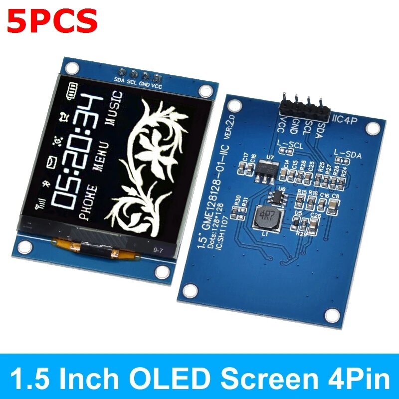 OLED модуль экрана TZT 1.5 дюйма 128x128 для Raspberry Pi, STM32, Arduino 5PCS 4PIN White