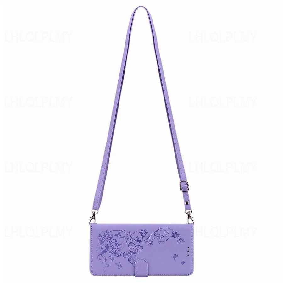 Кожаный чехол-книжка с дизайном бабочки для Фиолетовый, Purple (With Strap), Note 15 Pro Plus 5G