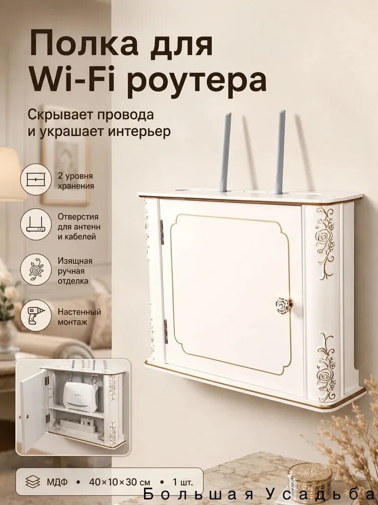Полка для роутера Настенная Угловая, 40х10
