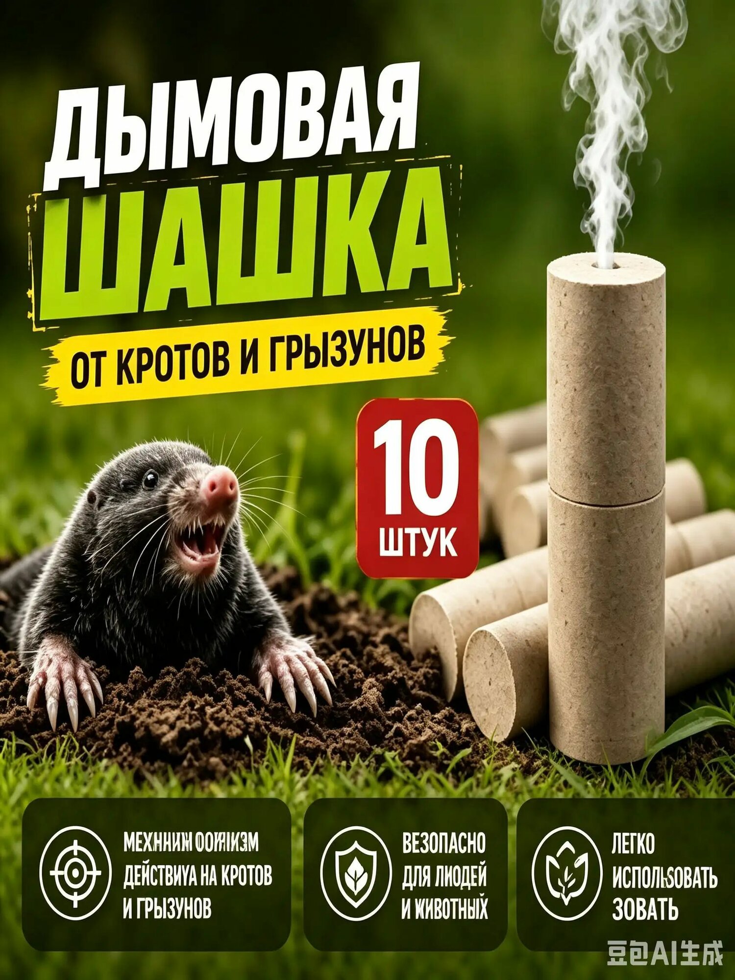 Дымовая шашка от кротов и грызунов набор 10 штук эффективная защита участка и газона