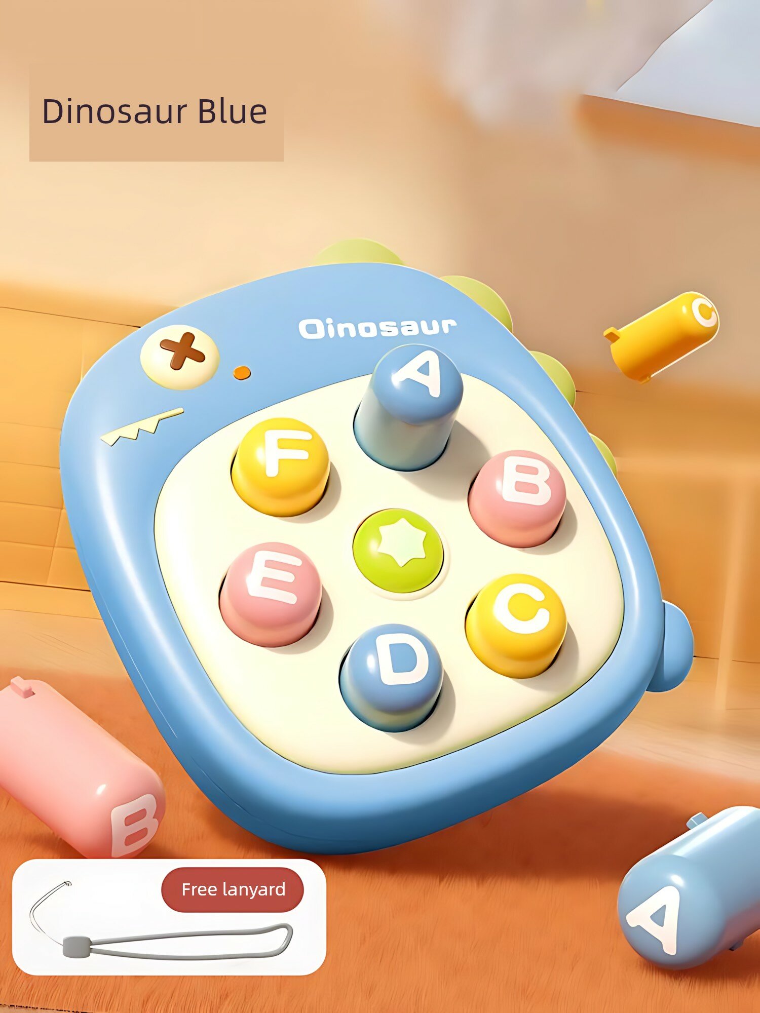 Мини-ручная игра-покер для малышей, цвет динозавр синий с подвесным шнуром, игра с нажатием пальцем для раннего развития