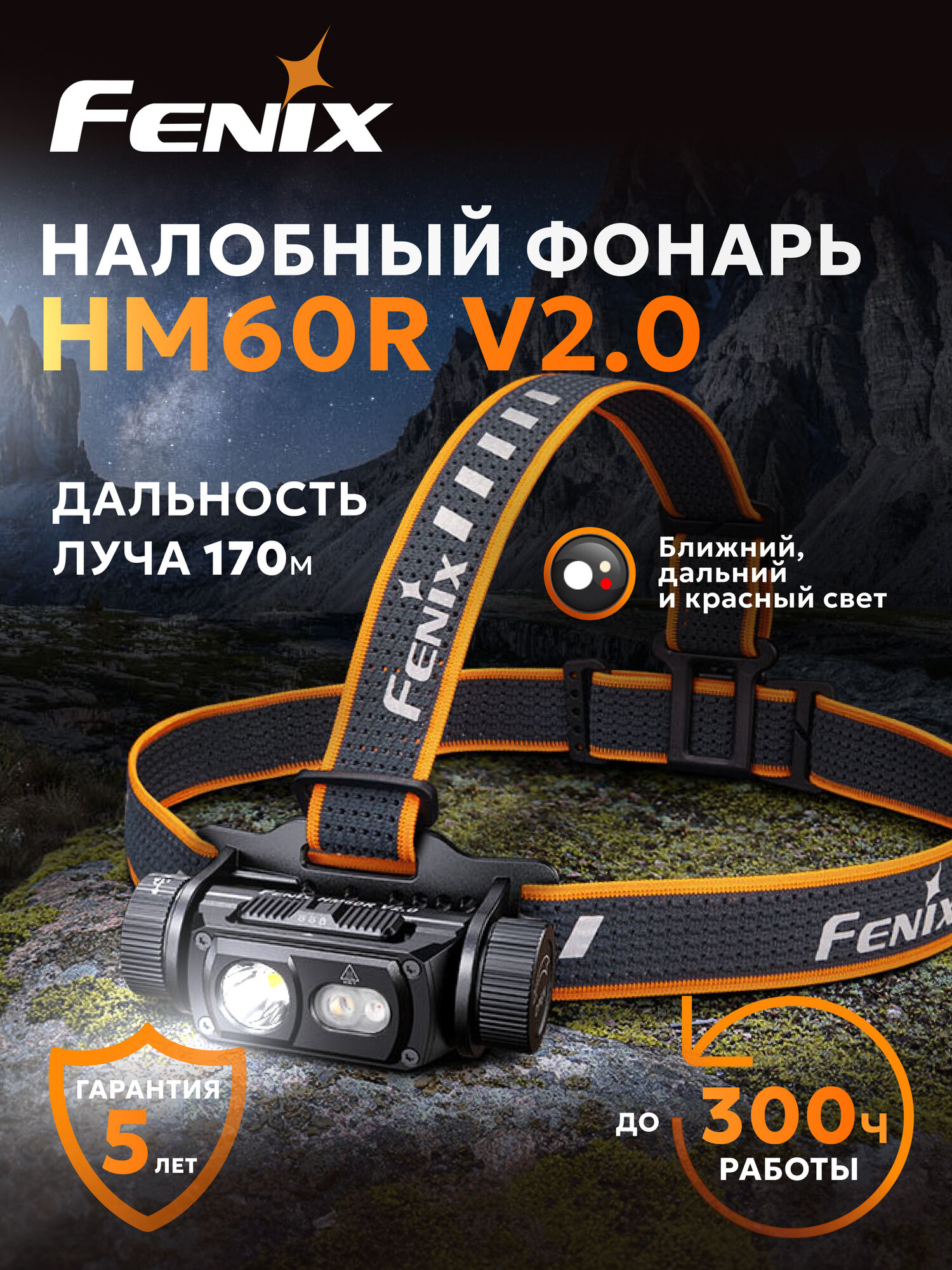 Налобный фонарь FENIX HM60R V2.0 ( Белый + Красный свет)