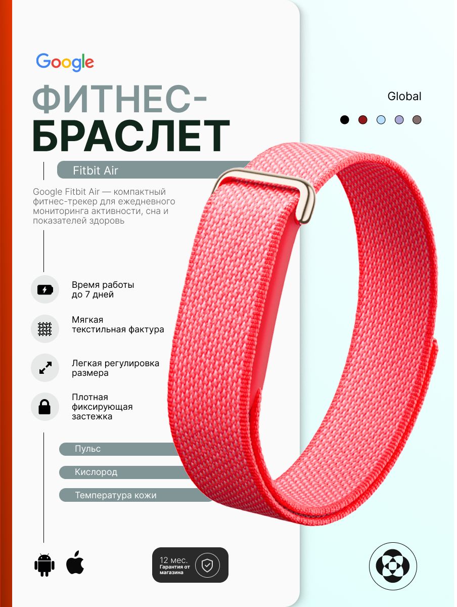 Фитнес-браслет Google Fitbit Air, Global, 5 ATM, Красный (Berry)