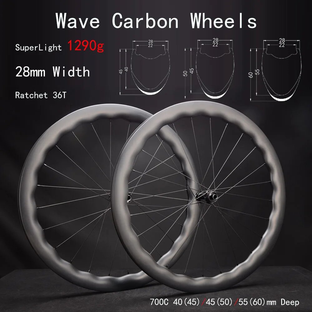 Карбоновые колеса Wave 700C 24 часа 28 мм 45/50/60 мм