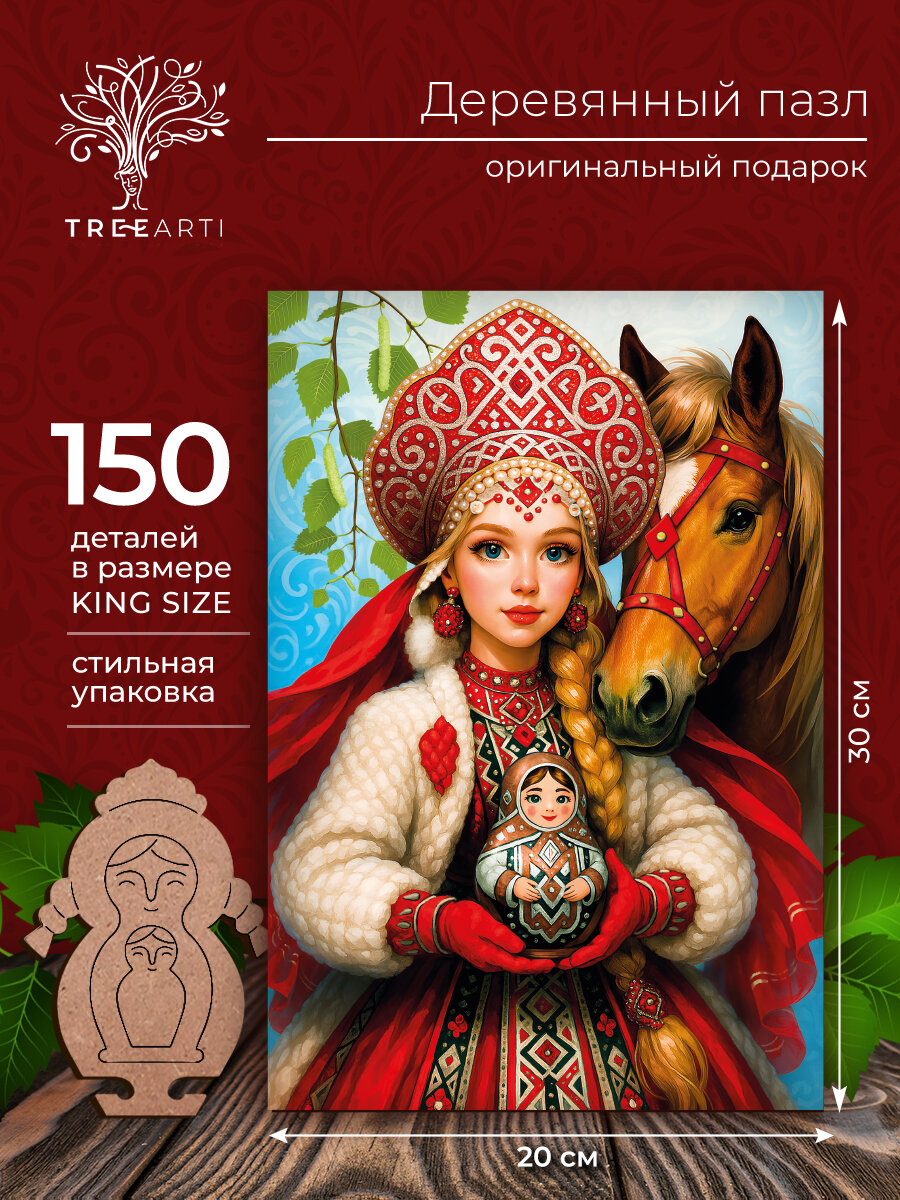 Пазлы деревянные Триарти. Душа руси, 30х20 см, 150 деталей XXL, Treearti, подарочная упаковка